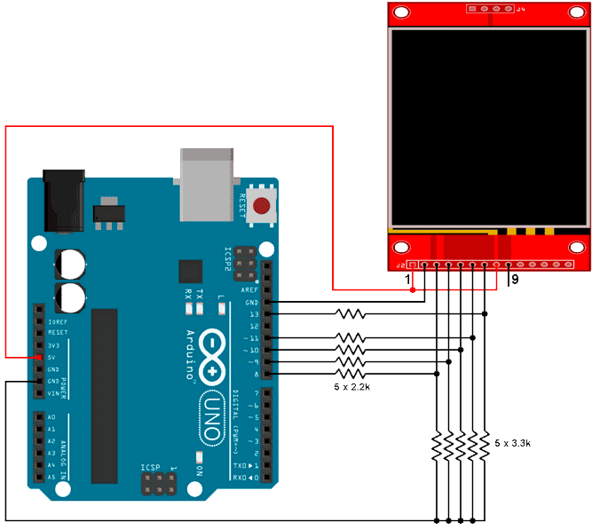 ILI9341 320x240 подключение к Arduino UNO, Nano и Mega